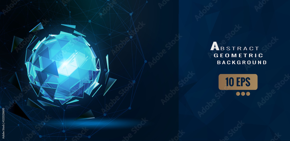 Abstract polygon sphere with wireframe glowing on dark BG Stock Vector ...