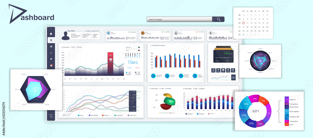 White dashboard with detailed interface for UI admin panel. Business ...