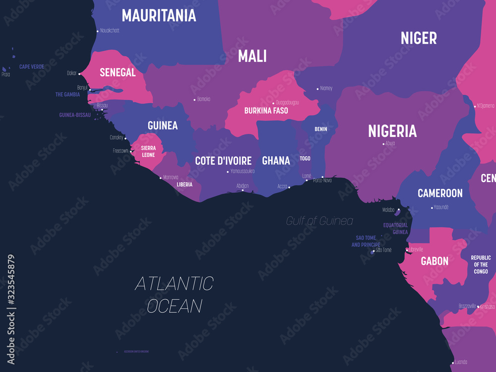 Western Africa map. High detailed political map of western african and ...