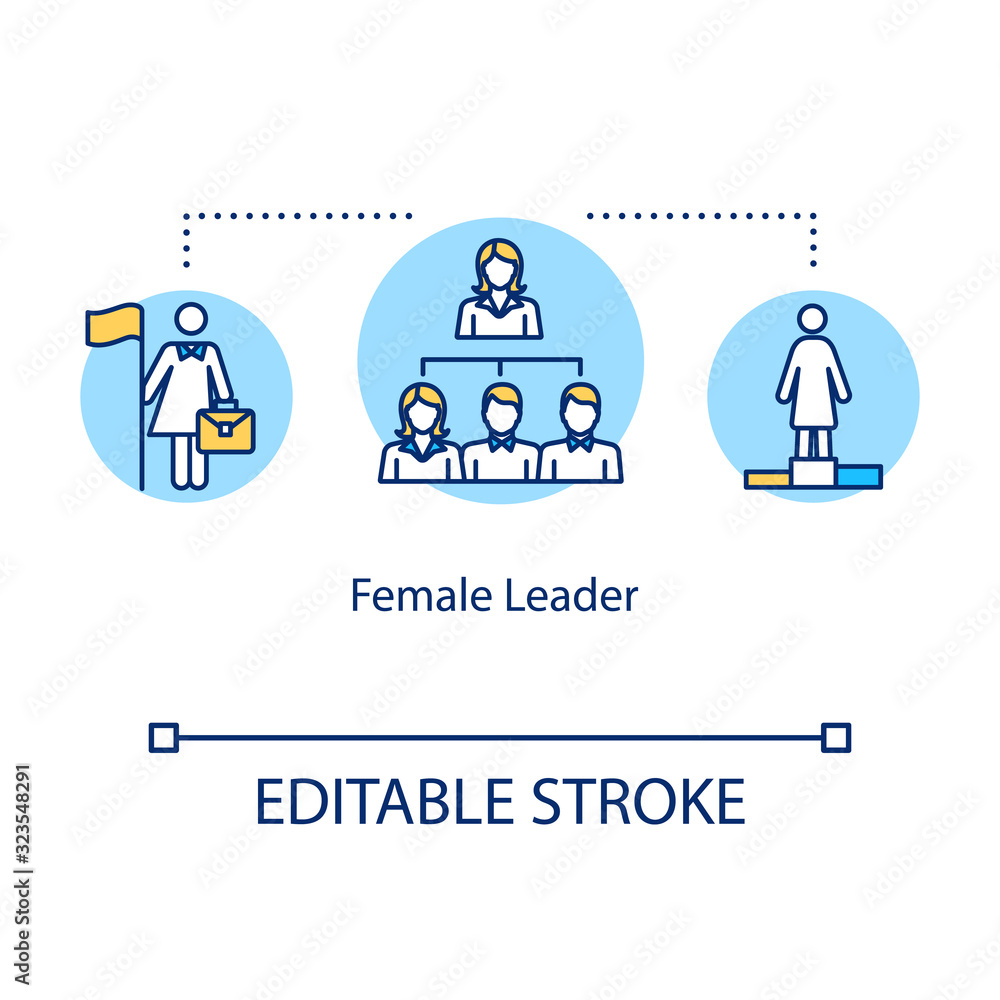 Female leader concept icon. Successful businesswoman, company director ...