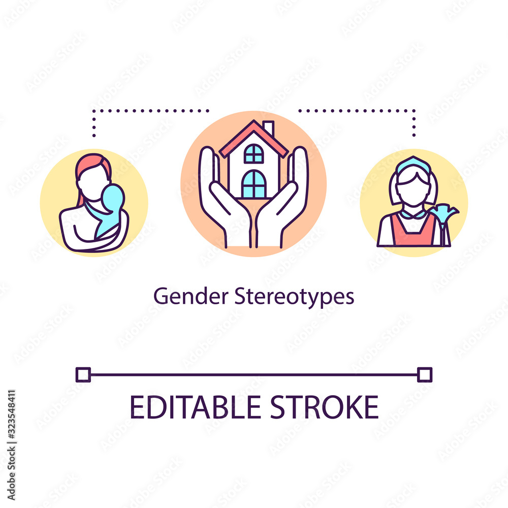 Gender stereotypes concept icon. Sexes traditional roles, male and ...