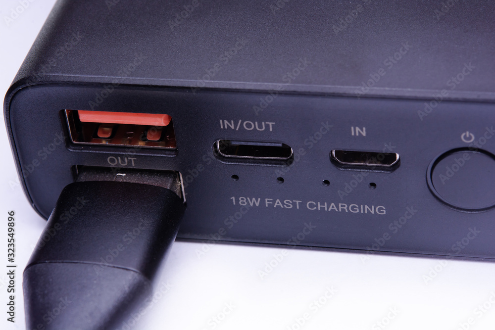 USB, USB Type-C and Micro-USB port on power bank Stock Photo | Adobe Stock