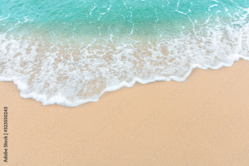 Summer beach concept - Soft wave of sea on empty sandy beach Background ...