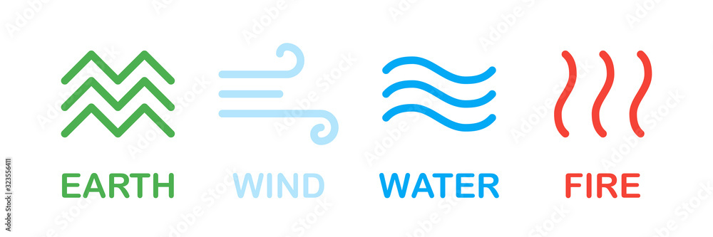 Elements of nature. Earth wind water fire nature isolated symbols or ...