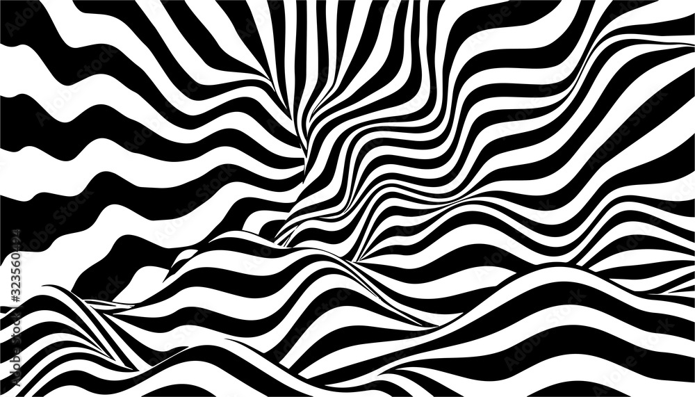 Optical illusion wave. Chess waves board. Abstract 3d black and white ...