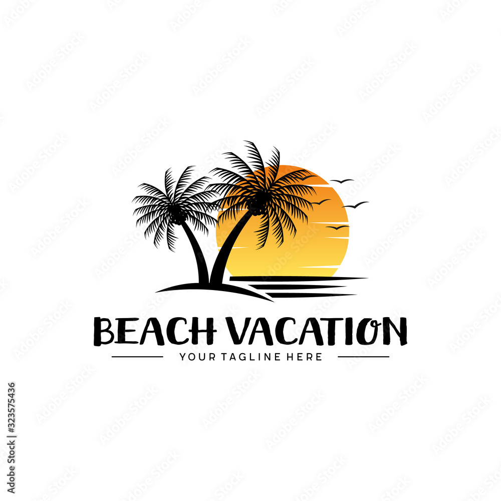Vacation logo design with a sunset / sunrise. Summer holiday vector ...