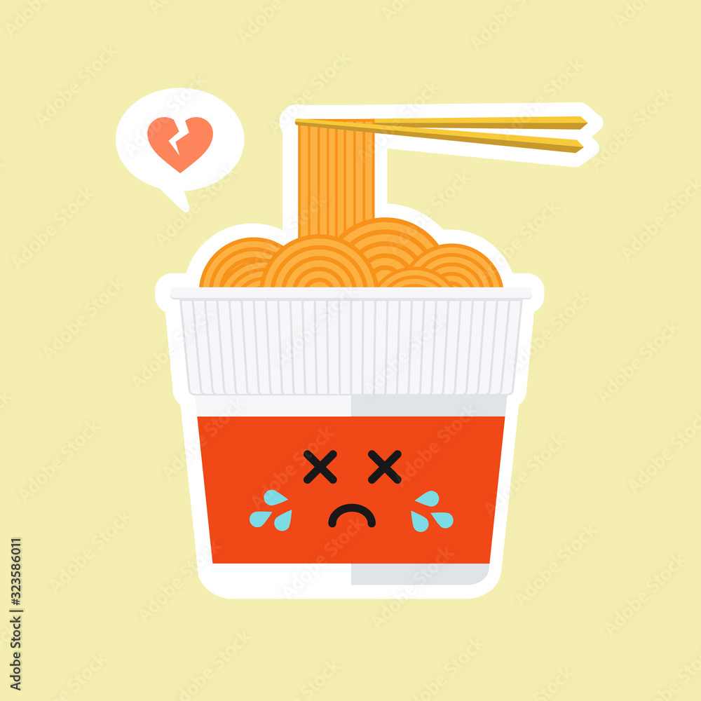 Cute and kawaii instant ramen cup character in flat style. Noodle cup ...