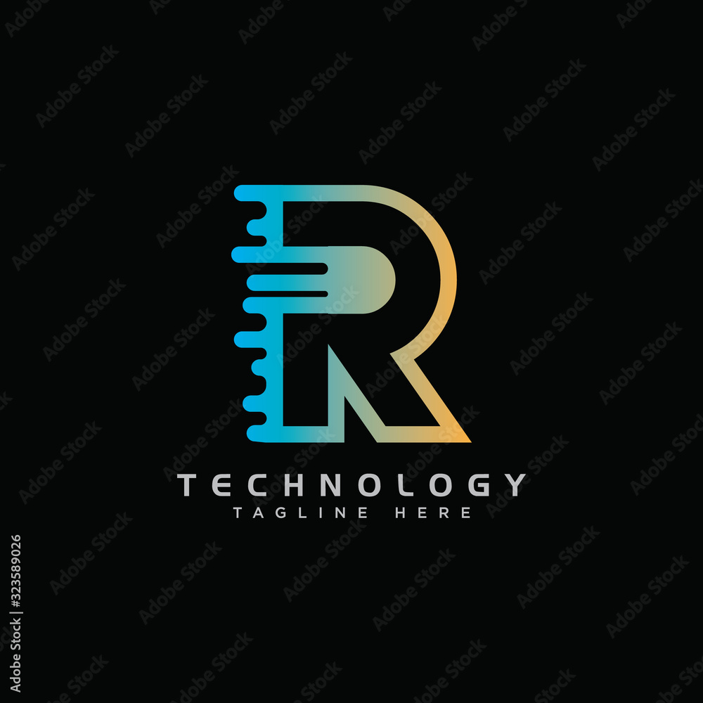 Motion Speed Line Letter R technology Logo Design Template Element ...
