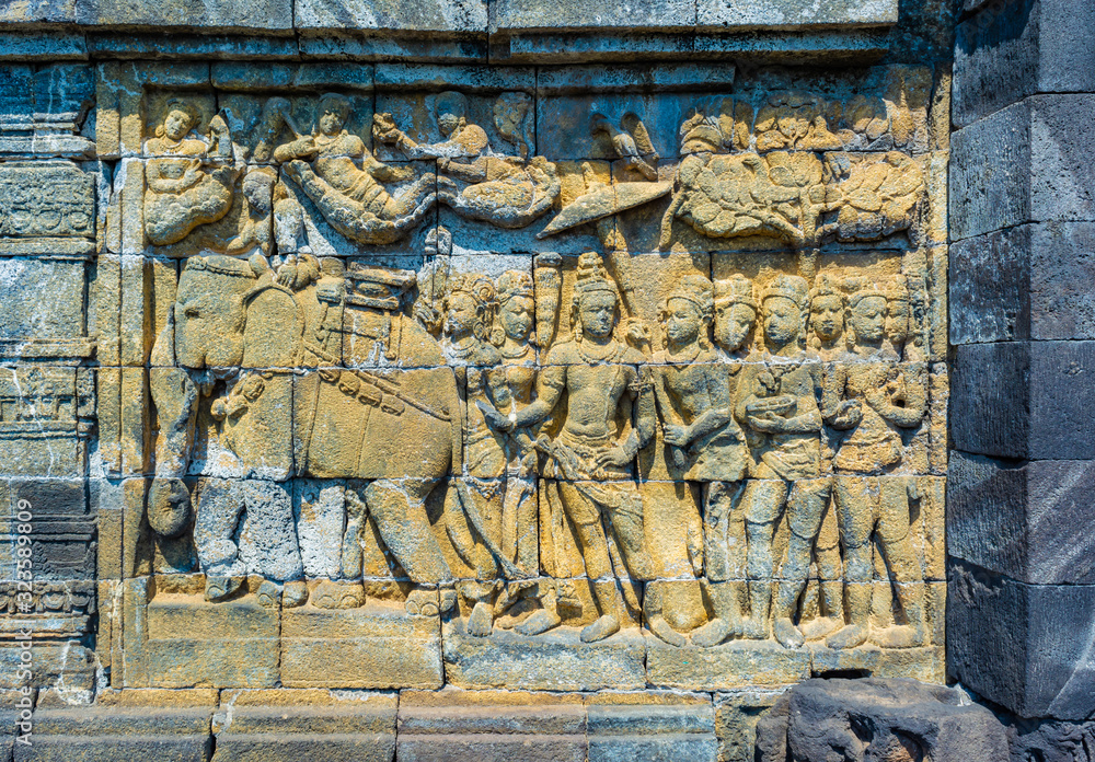Stone carvings in Borobudur Temple, Magelang, Central Java, Indonesia ...