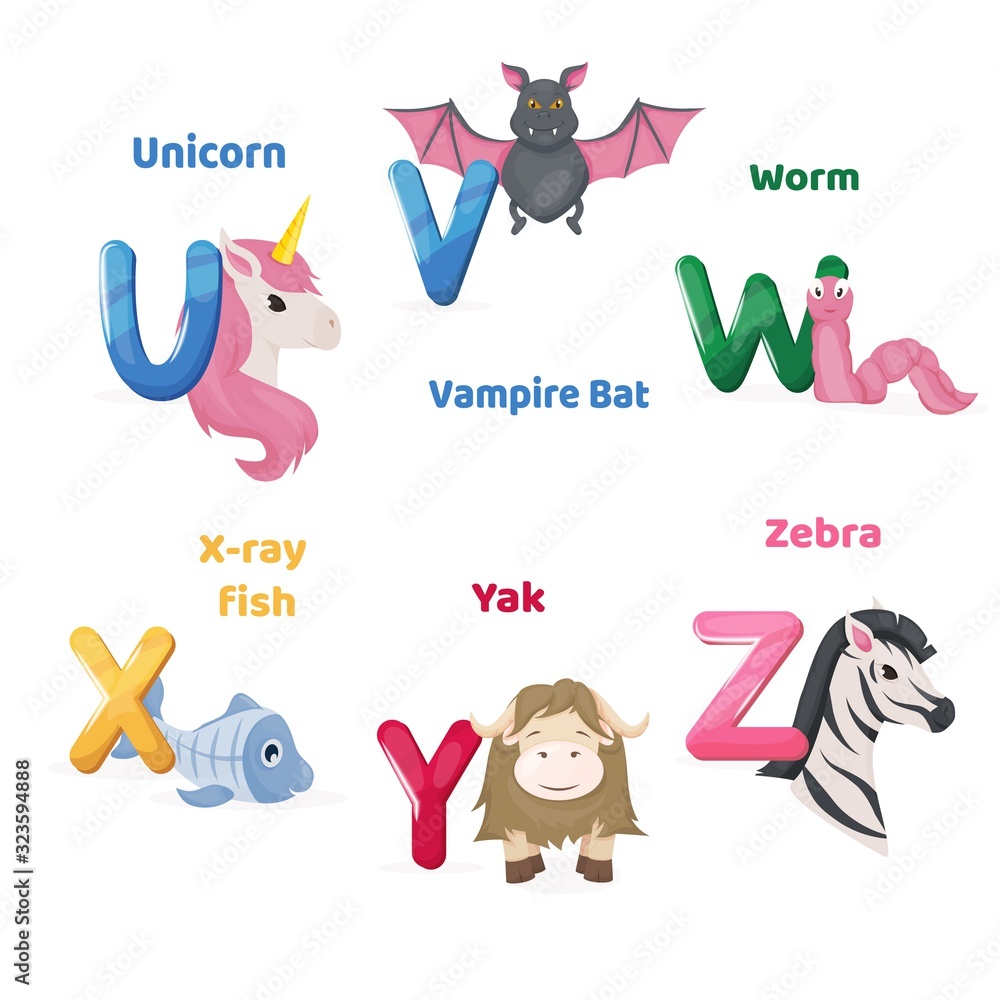 Alphabet printable flashcardswith letter U V W X Y Z. Zoo animals for ...