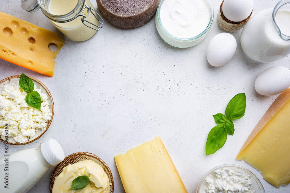 Fresh dairy products, milk, cottage cheese, eggs, yogurt, sour cream ...