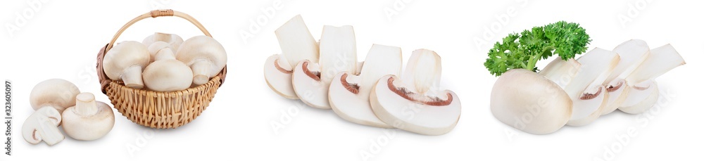 Fresh mushrooms champignon isolated on white background with clipping ...