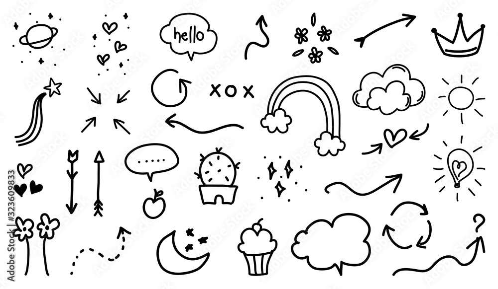 Hand drawn doodle vector set. Stock Vector | Adobe Stock