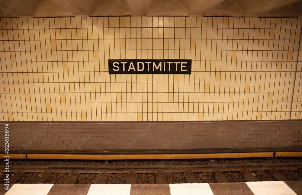 Berlin, Germany - December 30, 2019: Signage of the Stadtmitte U-Bahn ...