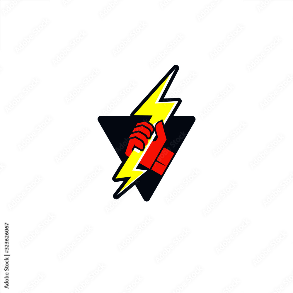 Flash logo thunderbolt hand hold lightning design triangle Stock Vector ...