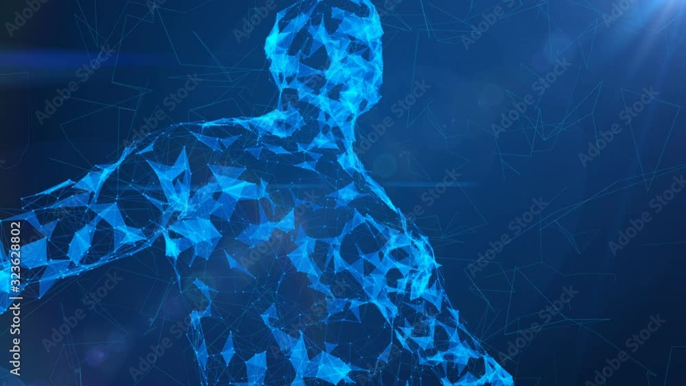 Multidimensional 3d rendering of a male body looking like a hologram ...