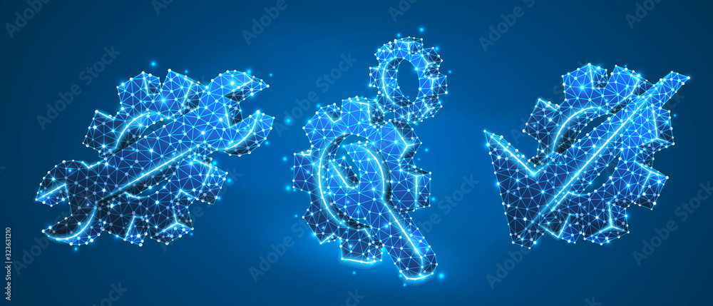 Set of Gears, adjustable wrench, and checkmark. Industry, business ...