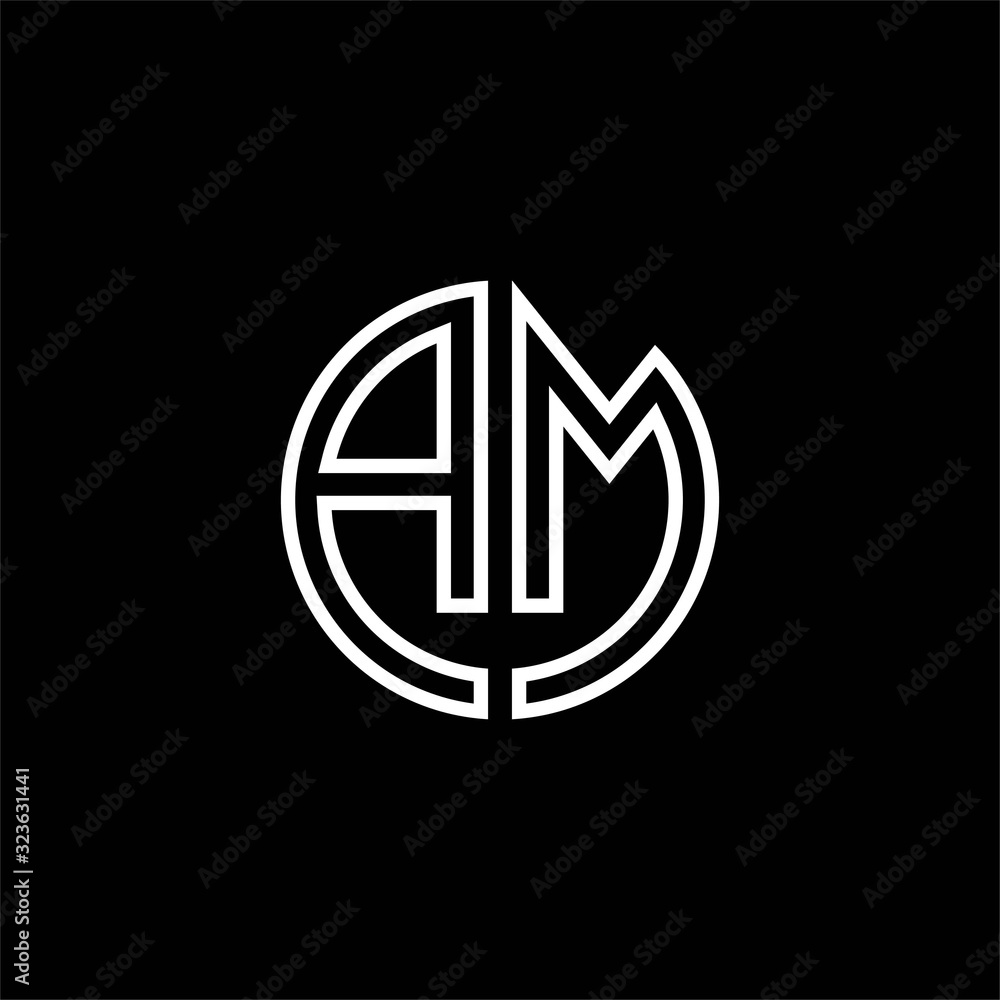 AM monogram logo circle ribbon style outline design template Stock ...
