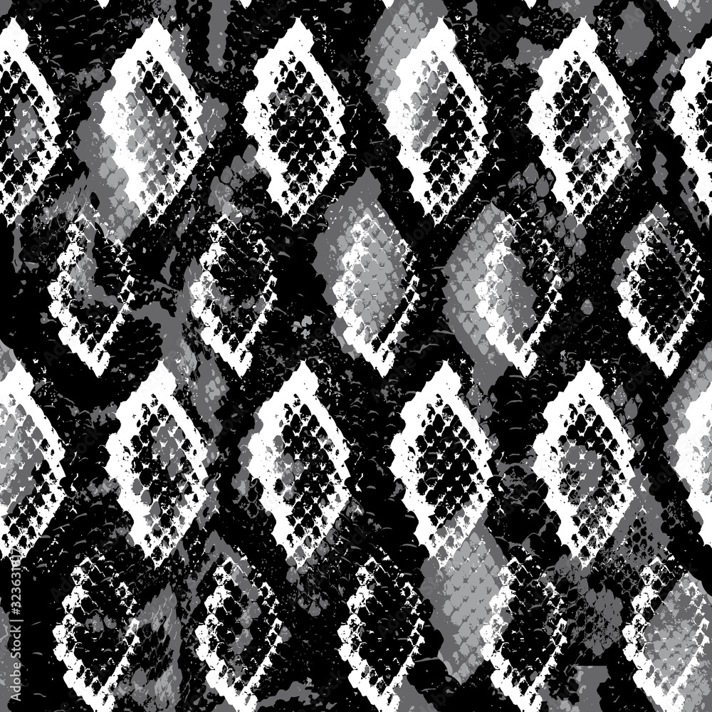 Snake skin scales texture. Seamless pattern Gray black white background ...