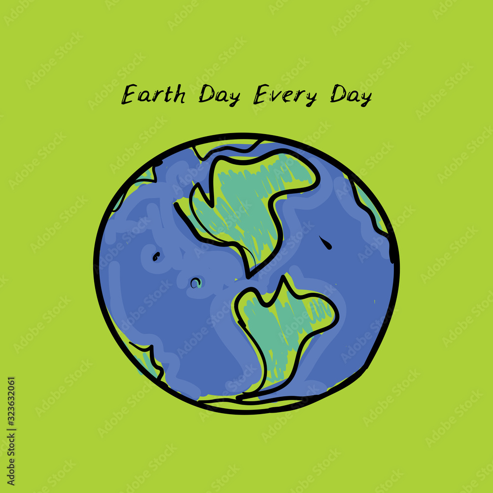 Earth day every day. World map. Green silhouettes of continents on a ...