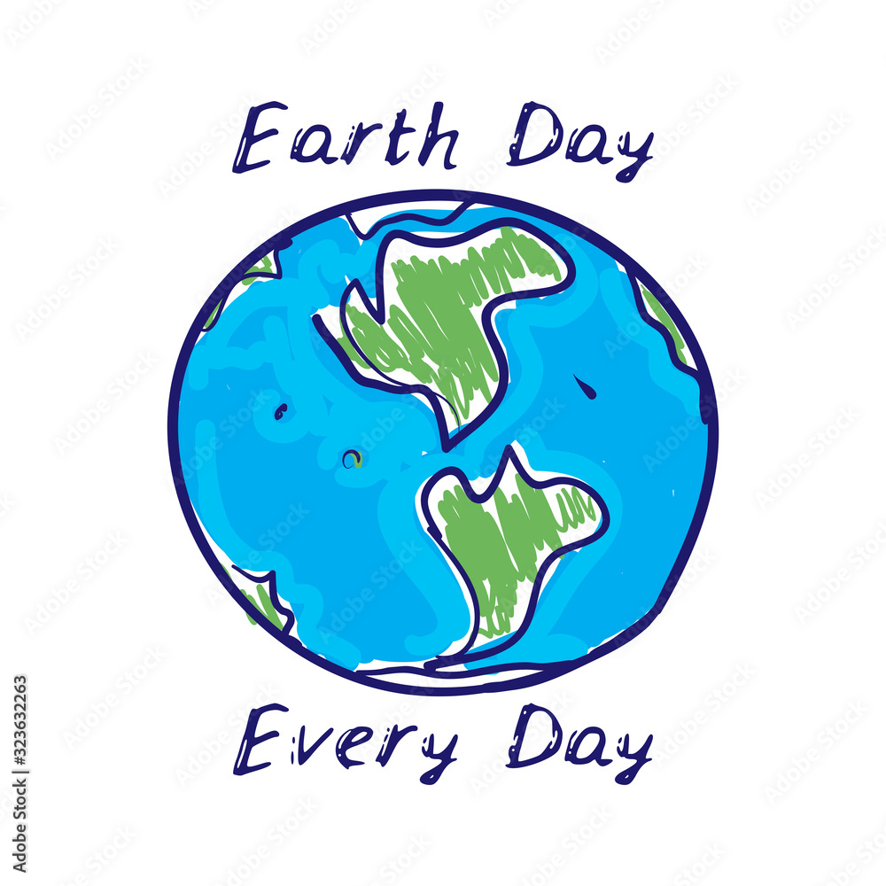 Earth day every day. World map. Green silhouettes of continents ...