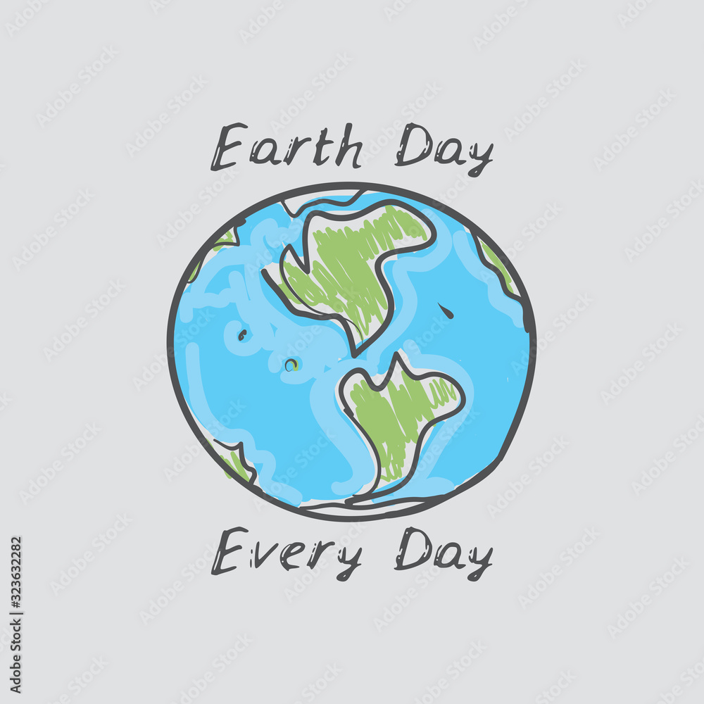 Earth day every day. World map. Green silhouettes of continents on Gray ...