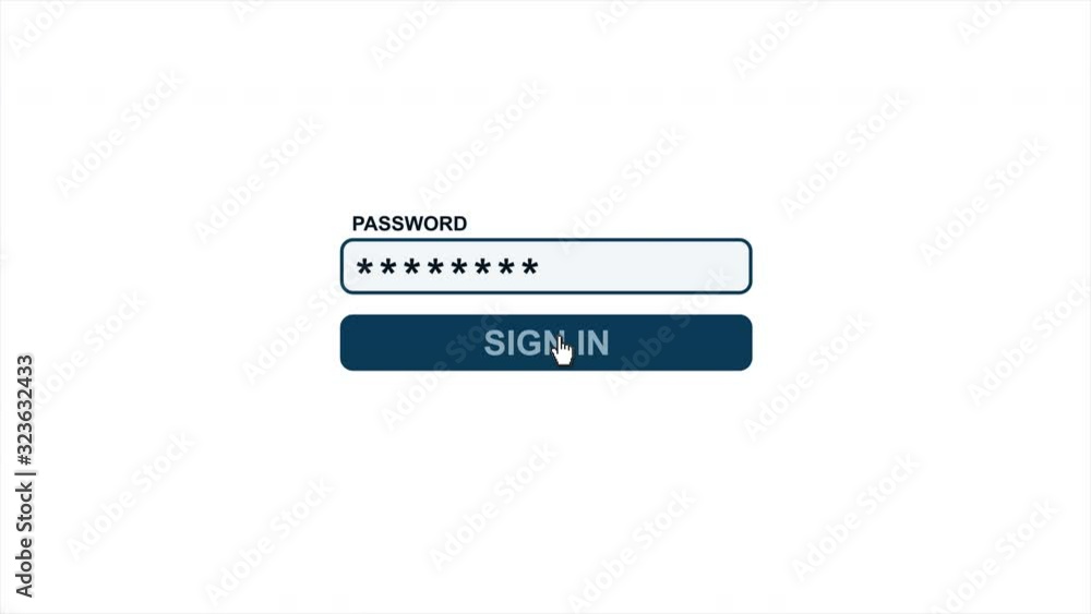 Entering password and clicking the button sign in on computer screen ...