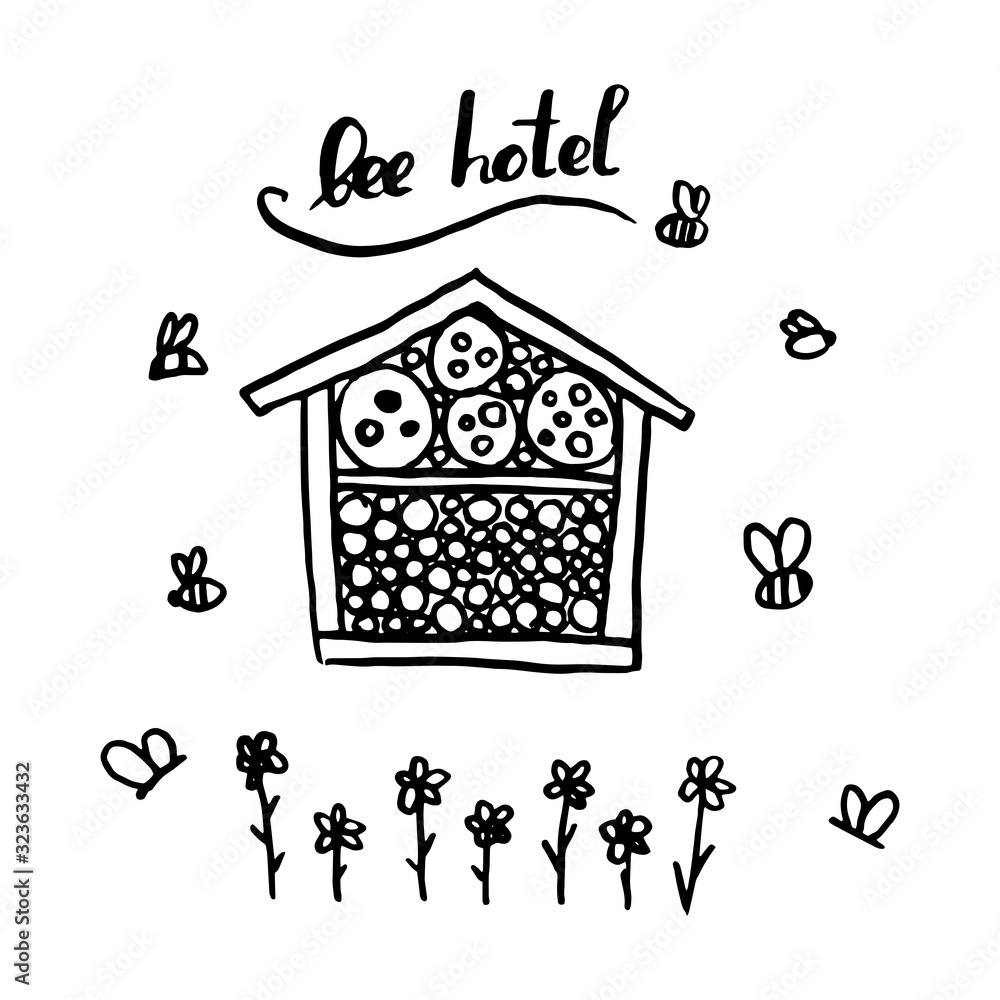Bee hotel insect butterfly bug house, wooden object produced to mimic ...