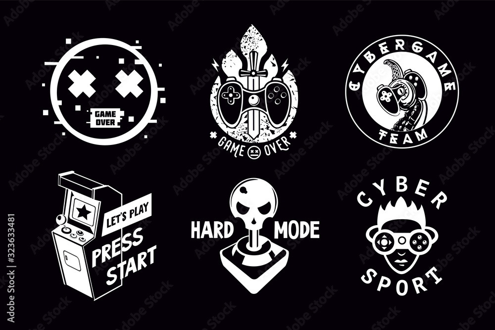 Video game vector emblem set. Gamer retro style signs collection. Cyber ...