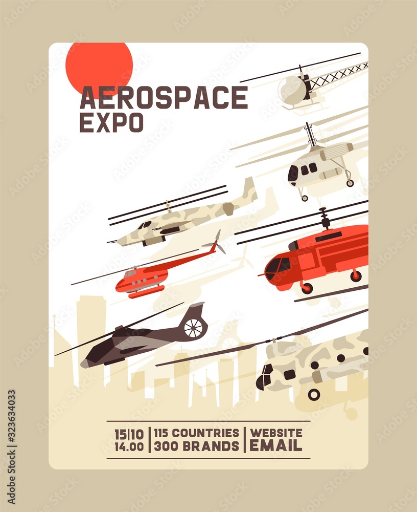 Aerospace expo invitation, aircraft exhibition poster, vector ...