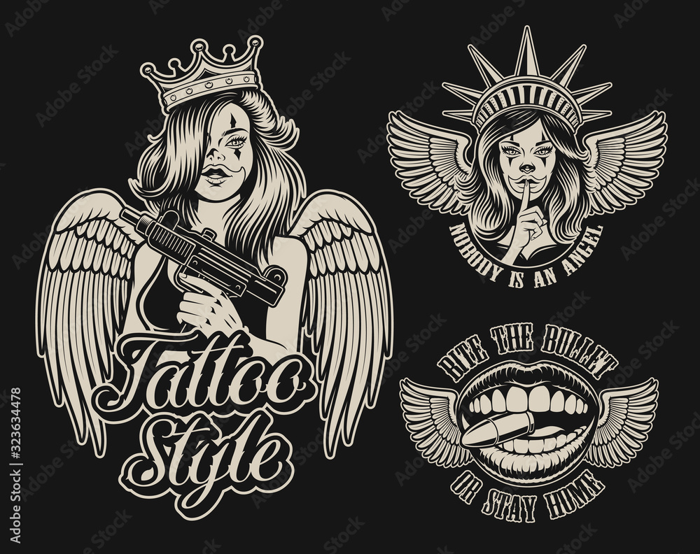 Set of vector illustrations in chicano tattoo style Stock Vector ...