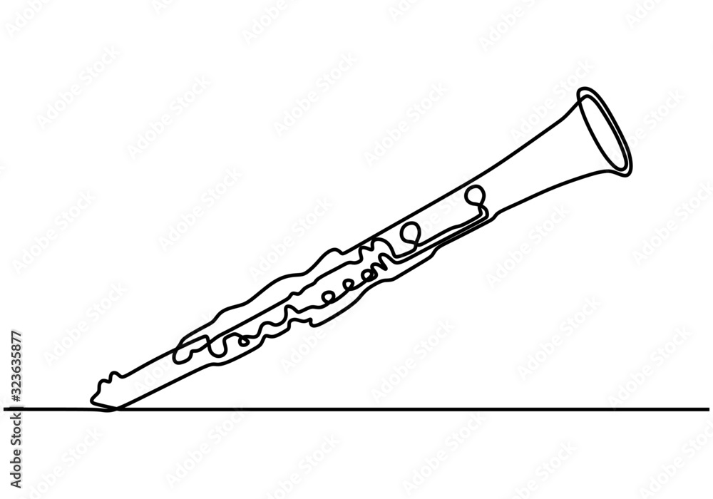 Continuous one line drawing of clarinet music instrument. Vector ...
