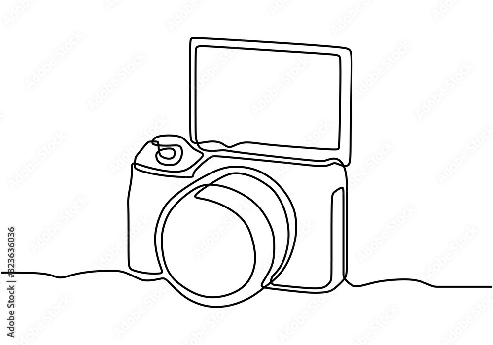 Mirrorless digital camera. One line drawing vector illustration ...