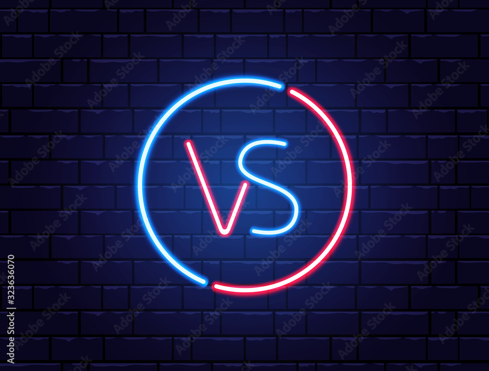 Versus logo neon. Red vs blue team. Battle headline banner. Fight ...