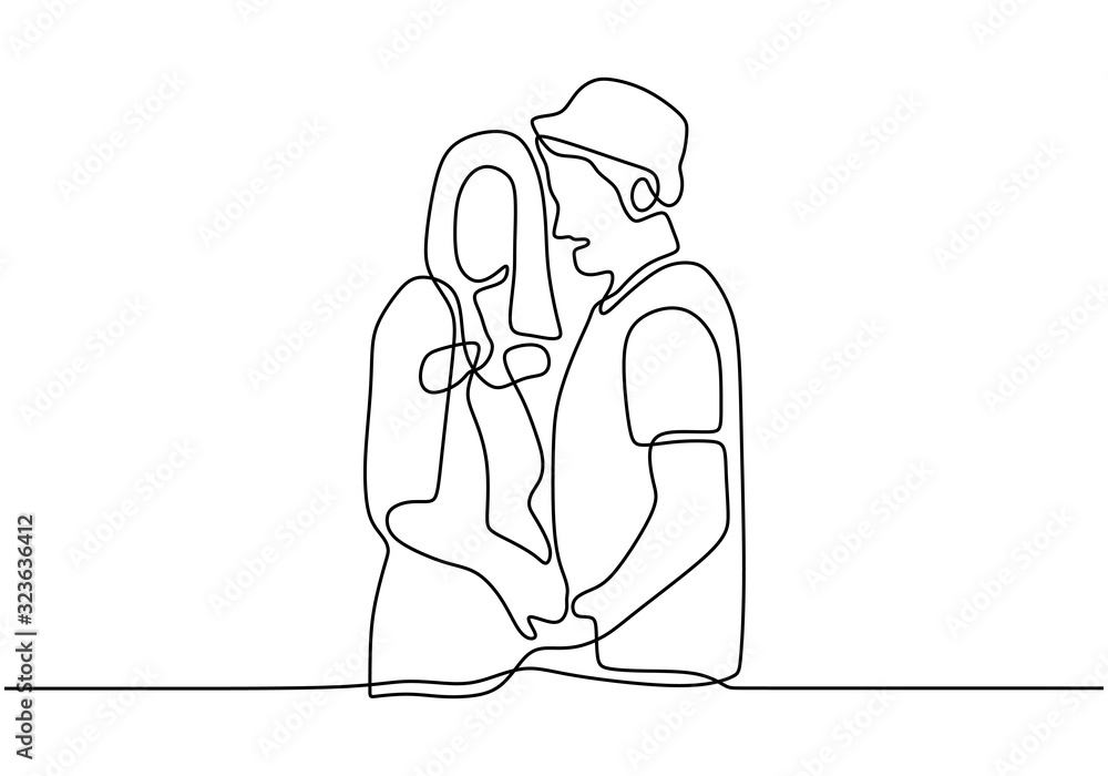 Continuous line drawing of couple in love. Romance intimacy of people ...