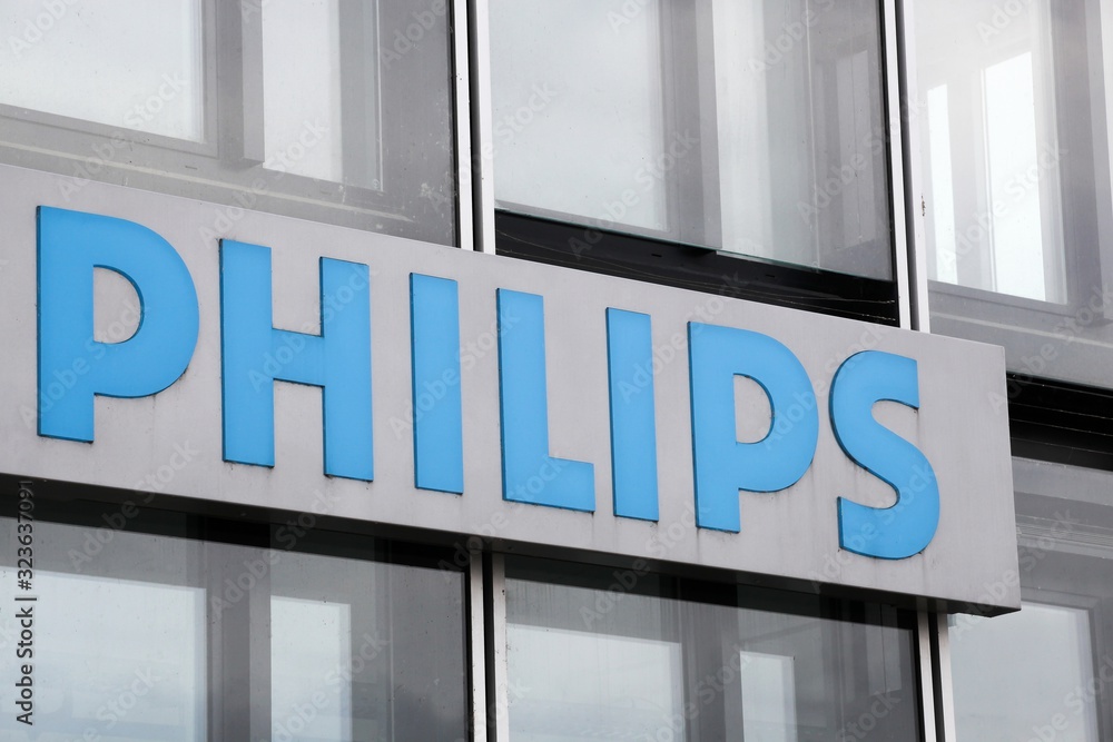 Cologne, Germany - July 2, 2017: Philips logo on a wall. Philips is a ...