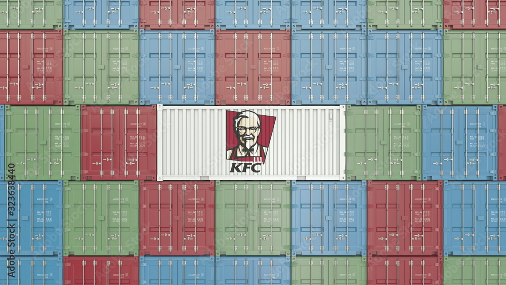 Container with KFC corporate logo. Editorial 3D rendering Stock ...