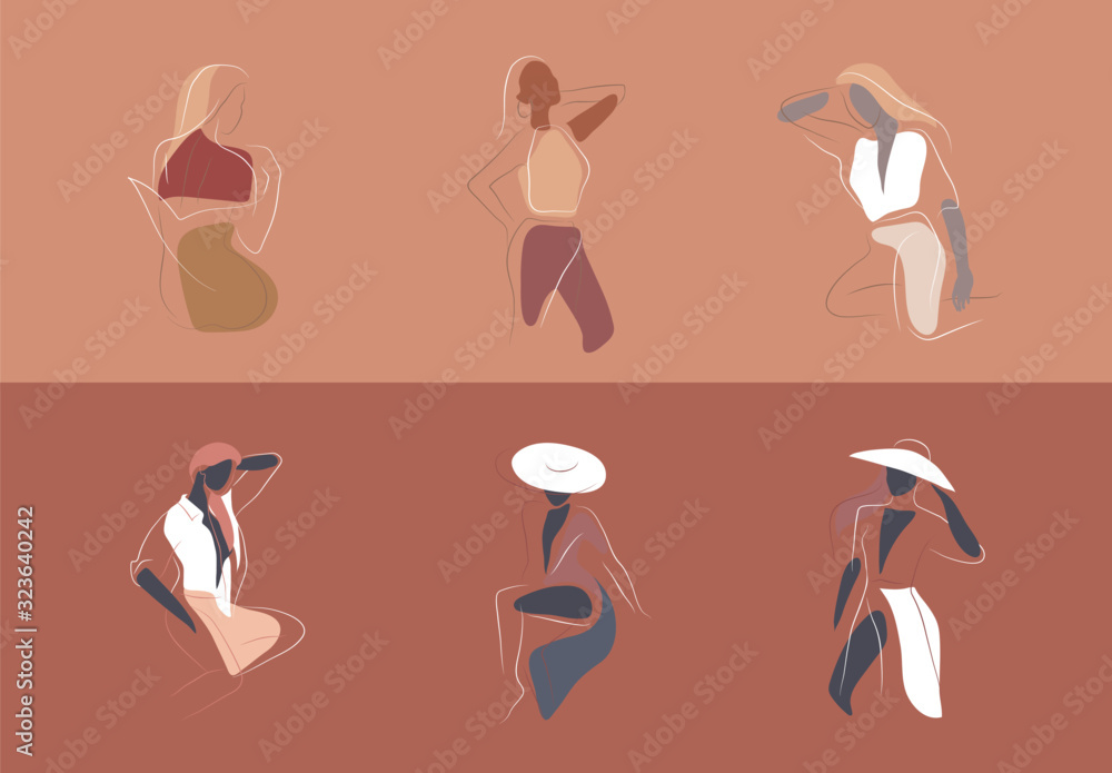 Feminine concept design template and illustration. Woman in minimal ...