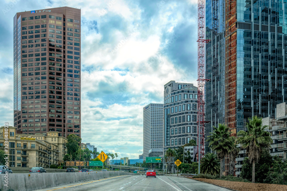 Morning in downtown Los Angeles, California. Empty streets and tall ...