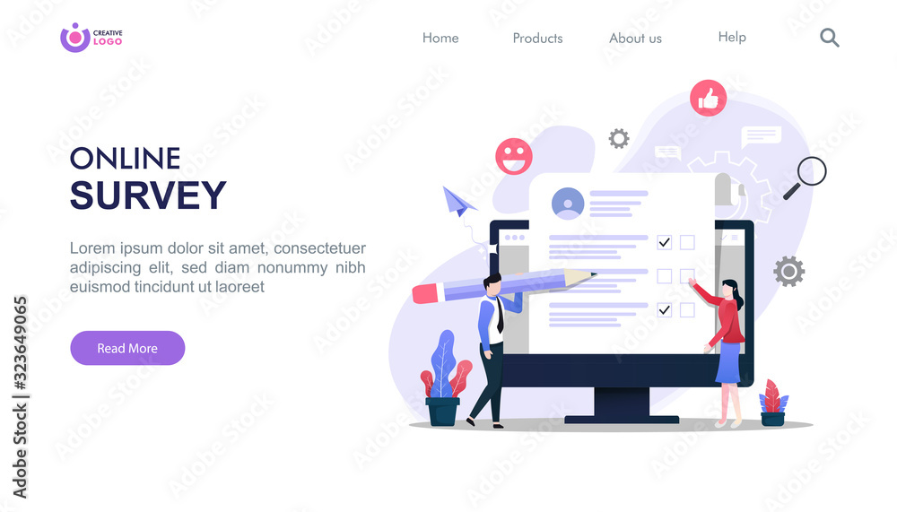 Online survey concept with characters. Can use for landing page ...