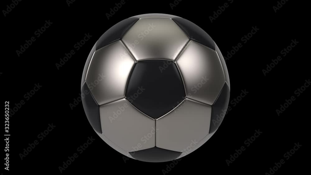 Realistic black and iron soccer ball isolated on black background. 3d ...