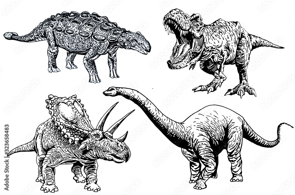Graphical set of dinosaurs isolated on white background,jpg ...