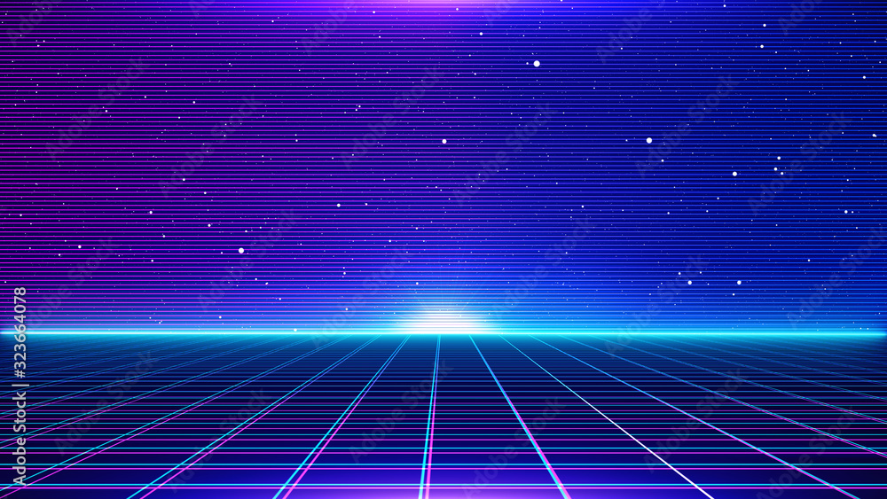 Retro cyberpunk style 80s Sci-Fi Background Futuristic with laser grid ...