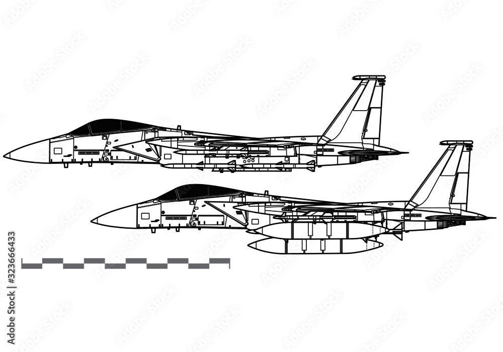 McDonnell Douglas F-15 Eagle. Vector drawing of modern combat aircraft ...