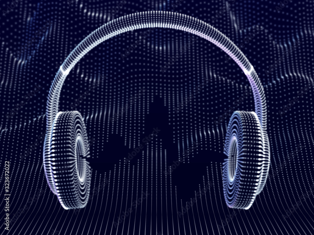 3D headphones with sound waves on dark background. Concept of ...