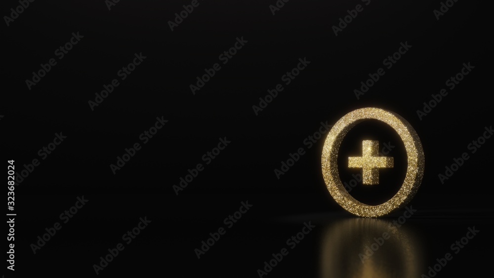 science glitter gold glitter symbol of round 3D rendering on dark black ...