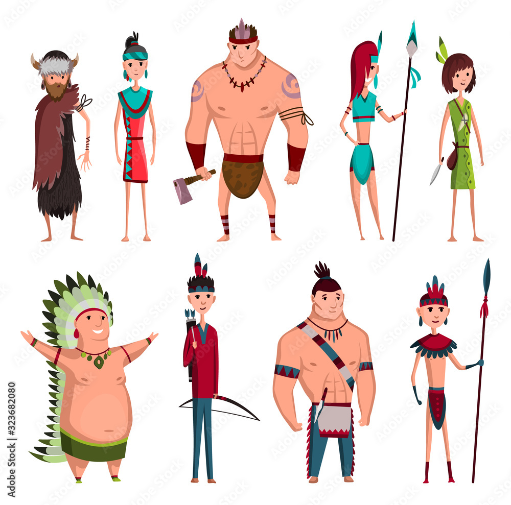 Native American Tribe Members In Traditional Indian Clothing With ...