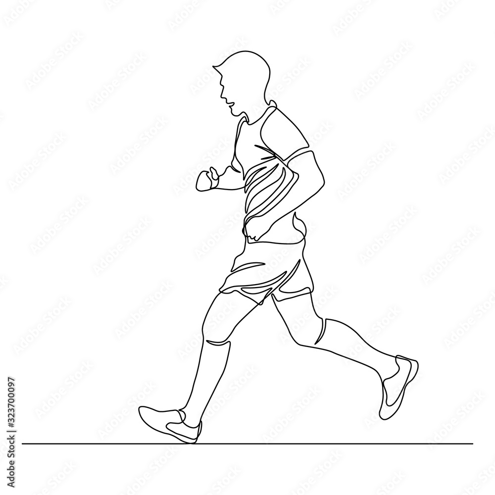 Jogging man in continuous line art drawing style. Runner black linear ...