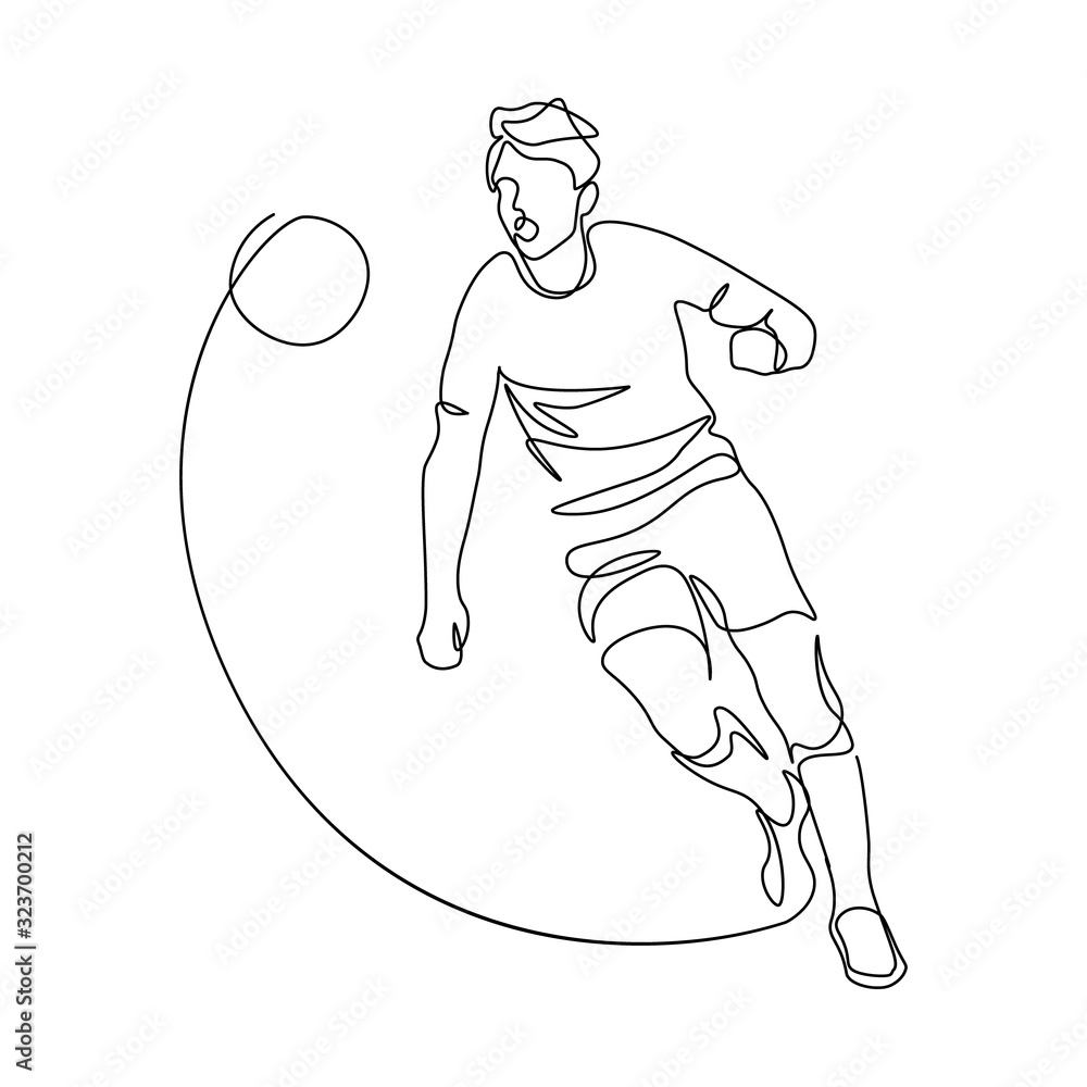 Football player in continuous line art drawing style. Soccer game ...