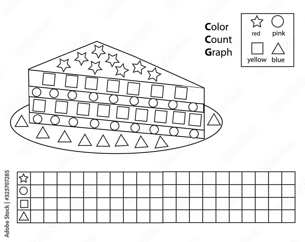 Color, count and graph. Educational children game. Color cake and ...